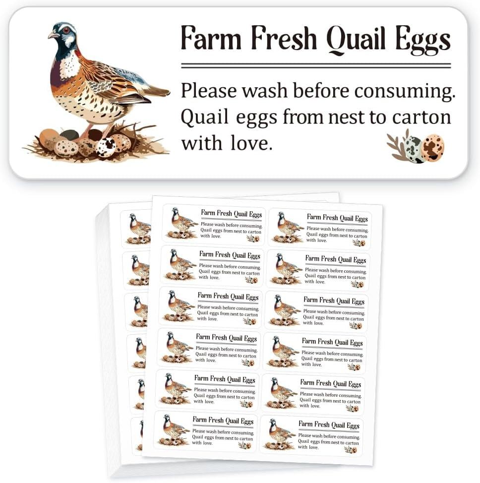180 Pcs Quail Farm Fresh Eggs Sticker 1x2.6inch(2.5x6.7cm) Unwashed Egg ...
