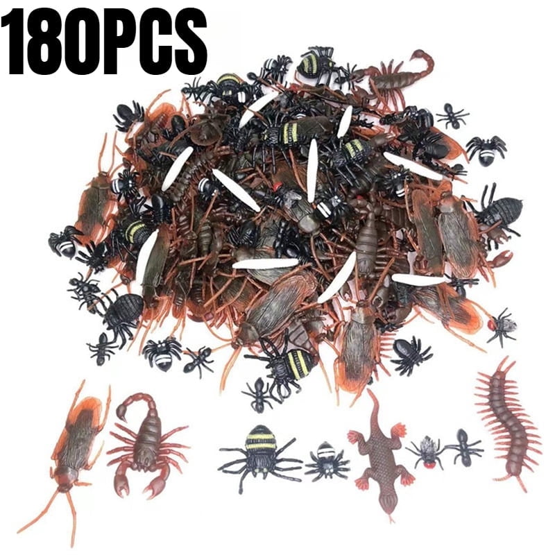 180 Pcs Realistic Bugs Plastic Trick Joke Toys Cockroaches Spiders ...
