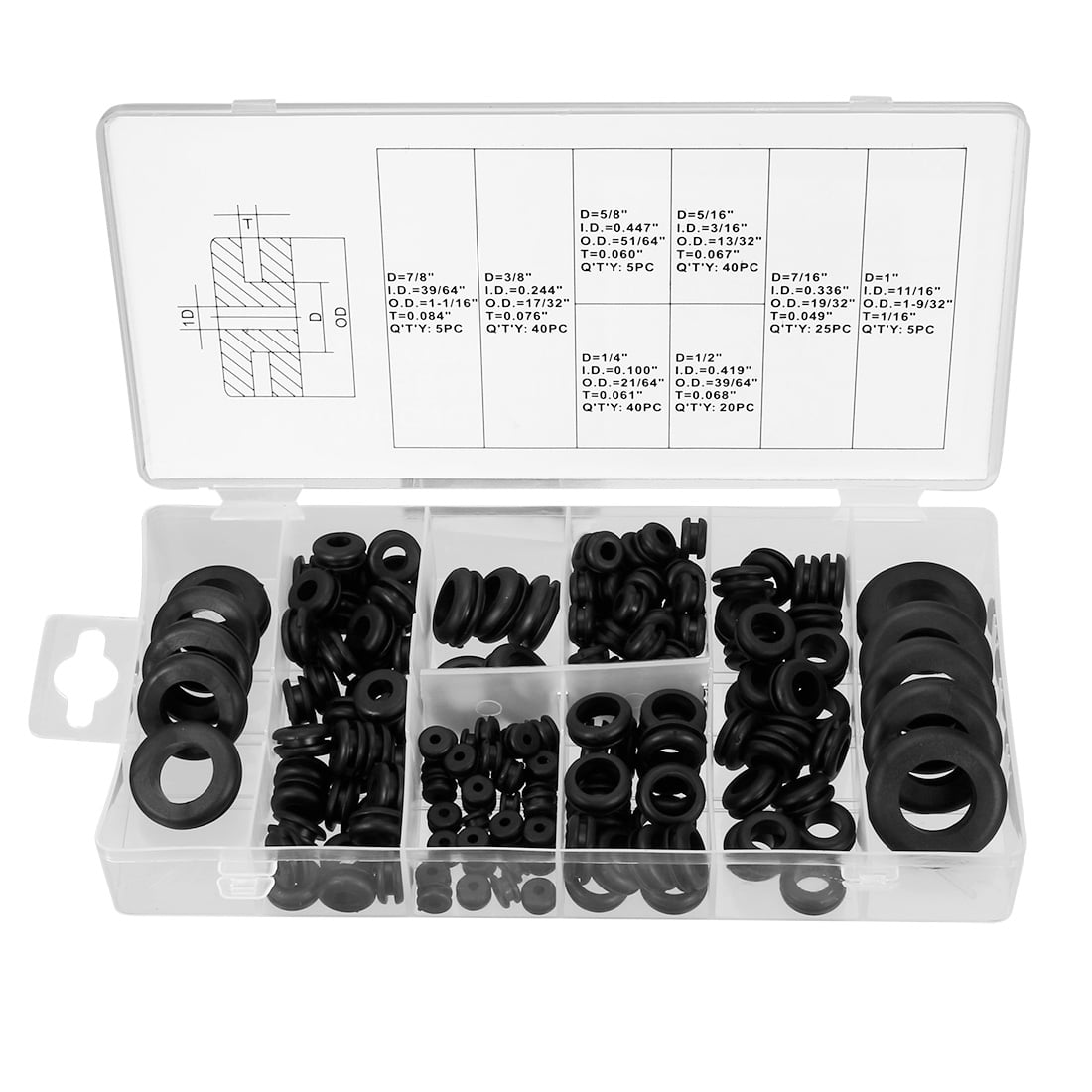 180 Pcs Rubber Grommet Assortment Fire Wall Firewall Wiring Wire Gasket ...