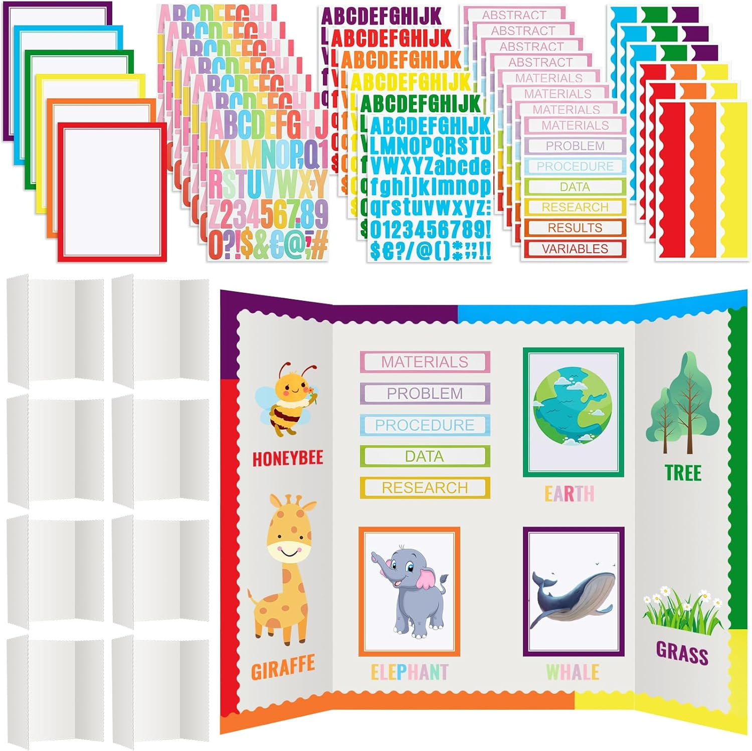 180 Pcs Trifold Poster Board Set, 8 Pcs 36 X 48 Trifold Display ...