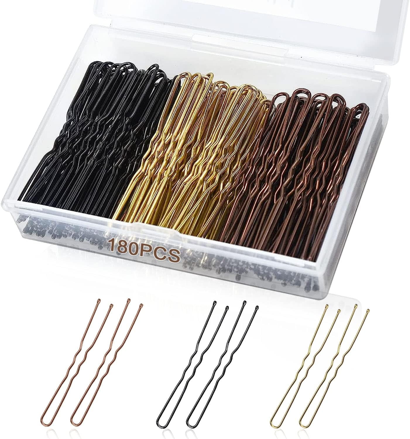 180 Pieces Bobby Pins, U Shaped Pins Bobby Pins with Transparent ...