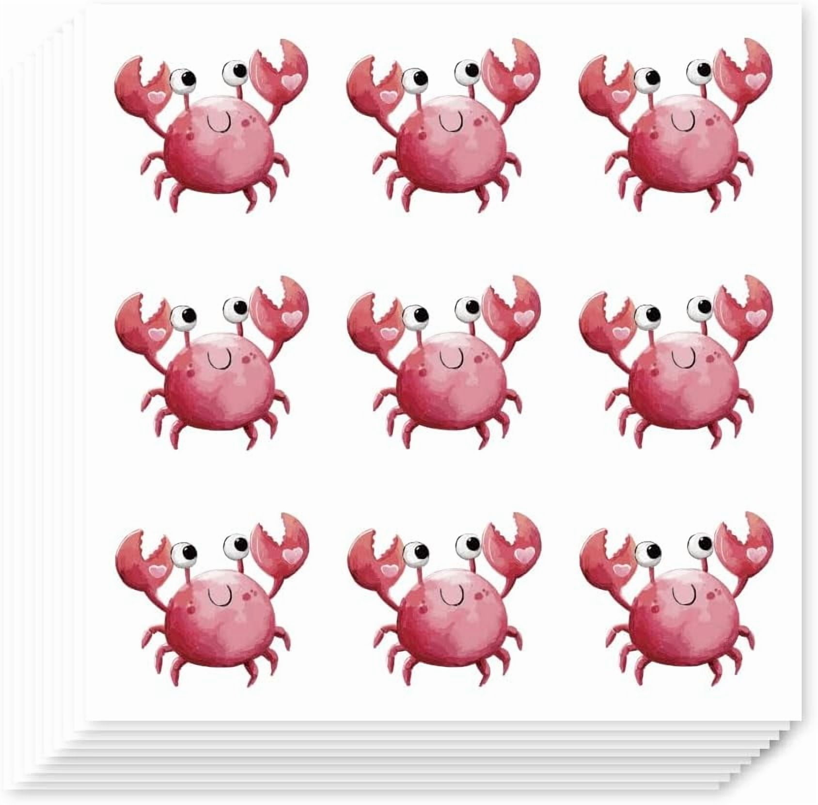 180 Pieces Self-Adhesive Crab Labels Stickers 1 Inch Cartoon Pink Crab ...