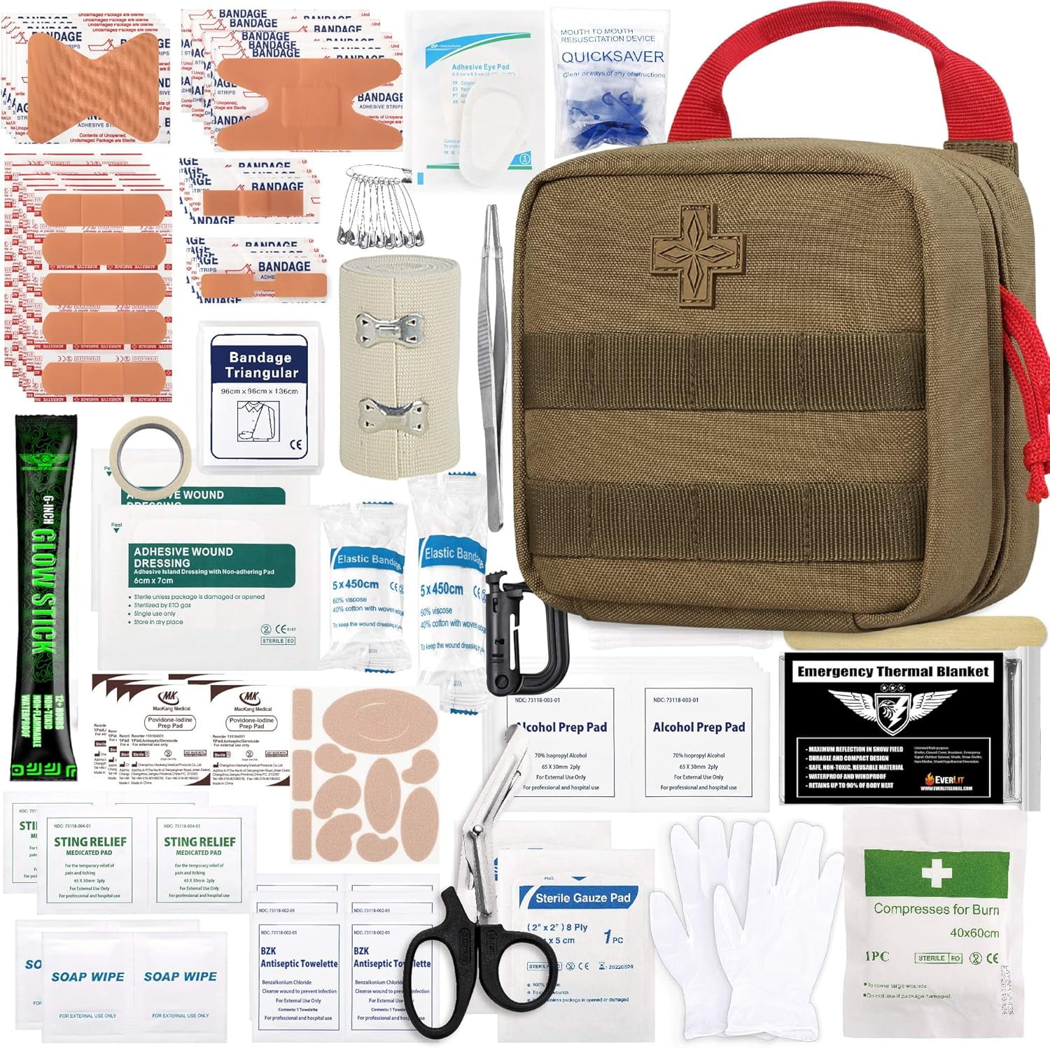 180 Pieces Tactical First Aid Kit IFAK Molle EMT Pouch Outdoor Camping Emergency Kits for for ...