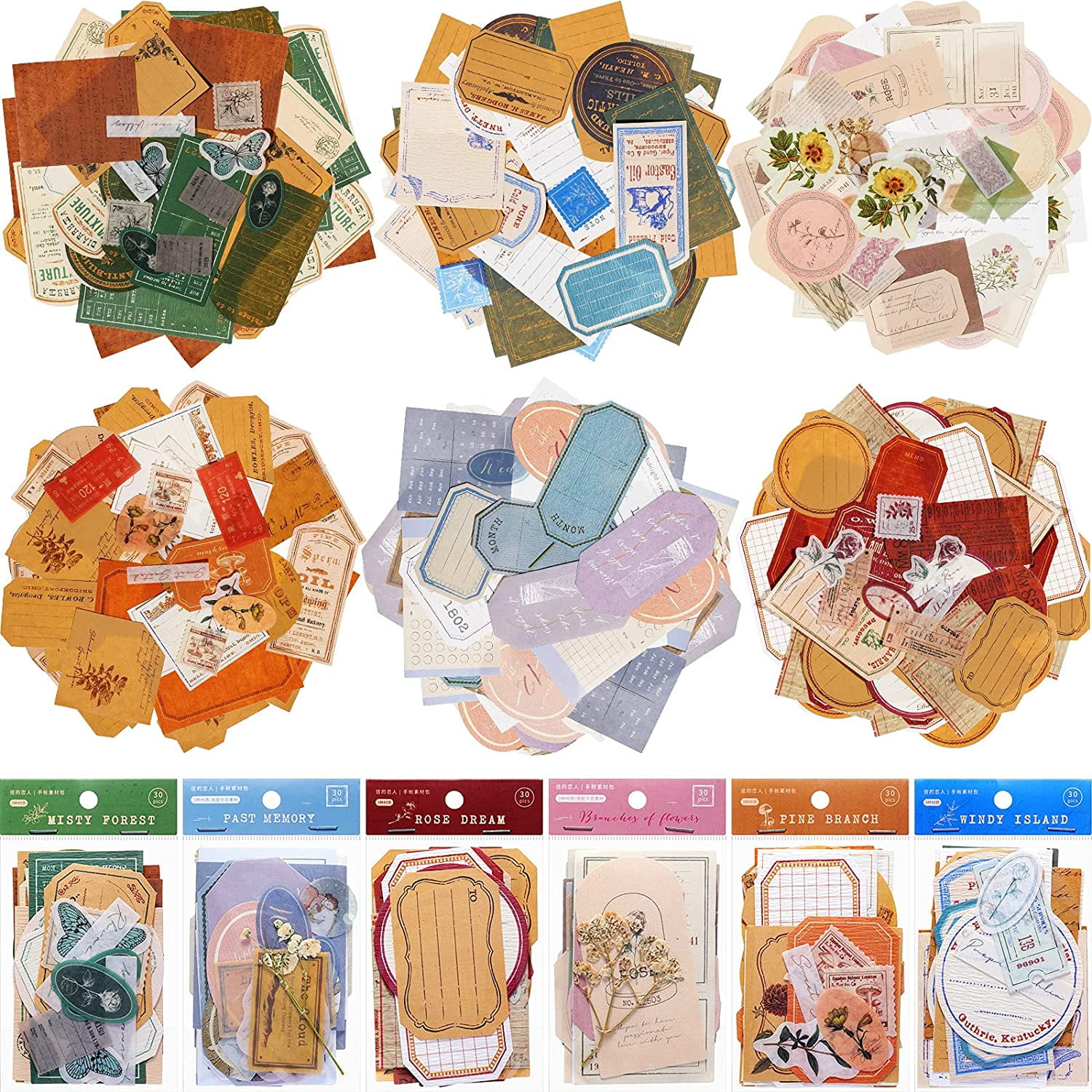 180 Pieces Vintage Scrapbook Stamp Stickers Old Retro Paper Stickers ...