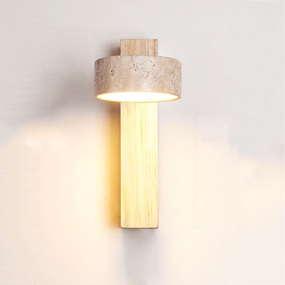 180° Rotatable Wood Farmhouse LED Wall Sconce Vintage Natural Stone ...