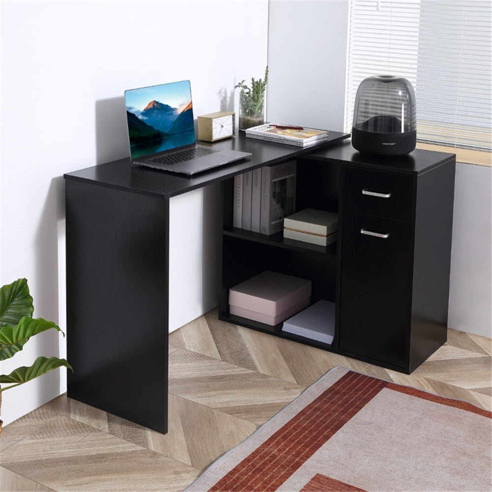 180° Rotating L Shaped Computer Desk with Drawer & Cabinet, Home Office ...
