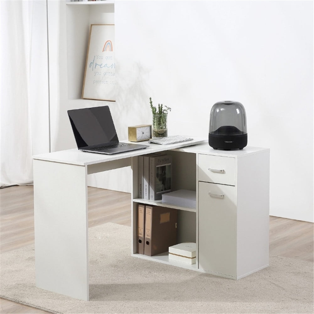 180° Rotating L Shaped Computer Desk with Drawer & Cabinet, Home Office ...