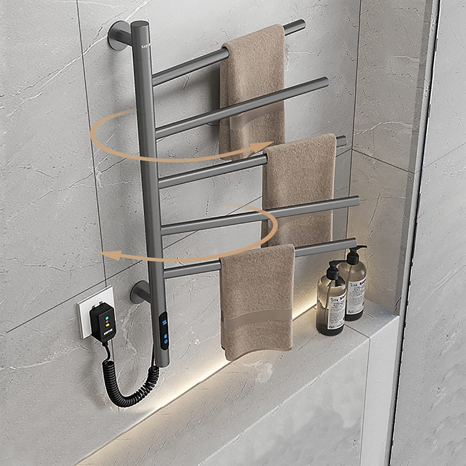 180° Rotation Smart Electric Towel Rail,LCD Electric Towel Radiator 82W ...