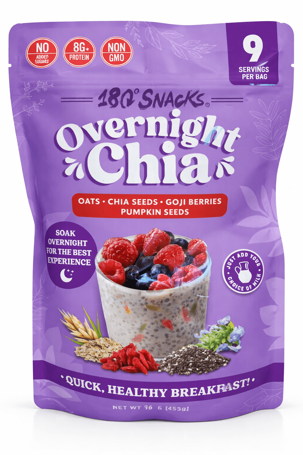 180 Snacks Overnight Chia with Oats, Goji Berries & Pumpkin Seeds ...