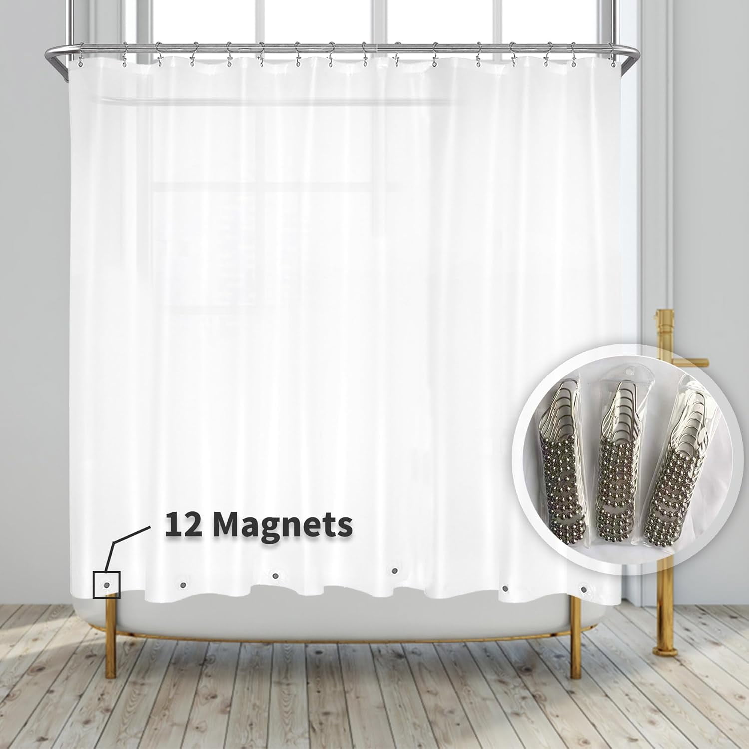180" W x 60" H Short PEVA Shower Curtain Wrap Around for Bathroom ...