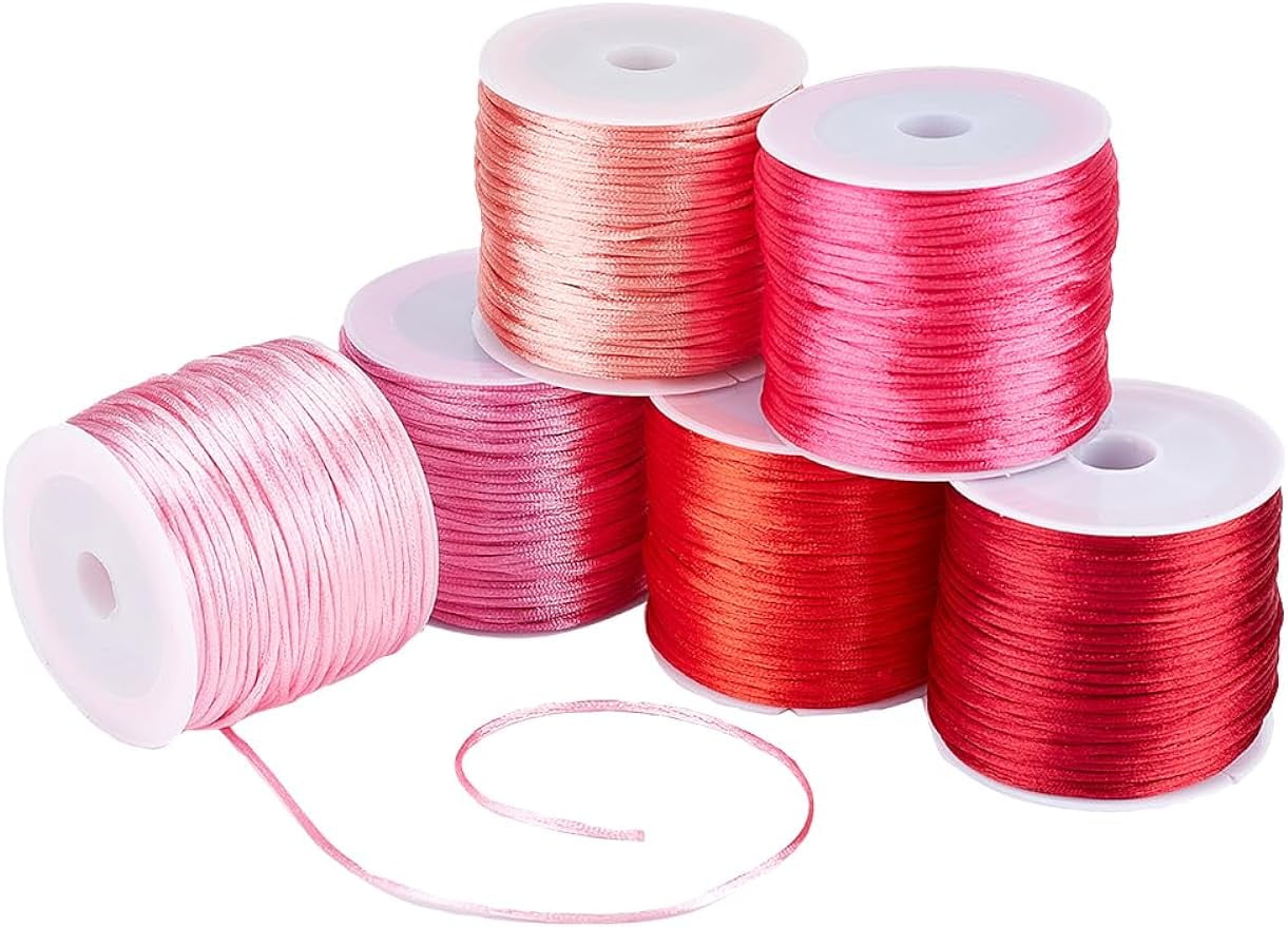 180 Yards Pink Rattail Satin Cord 1mm Nylon String Bracelet String ...