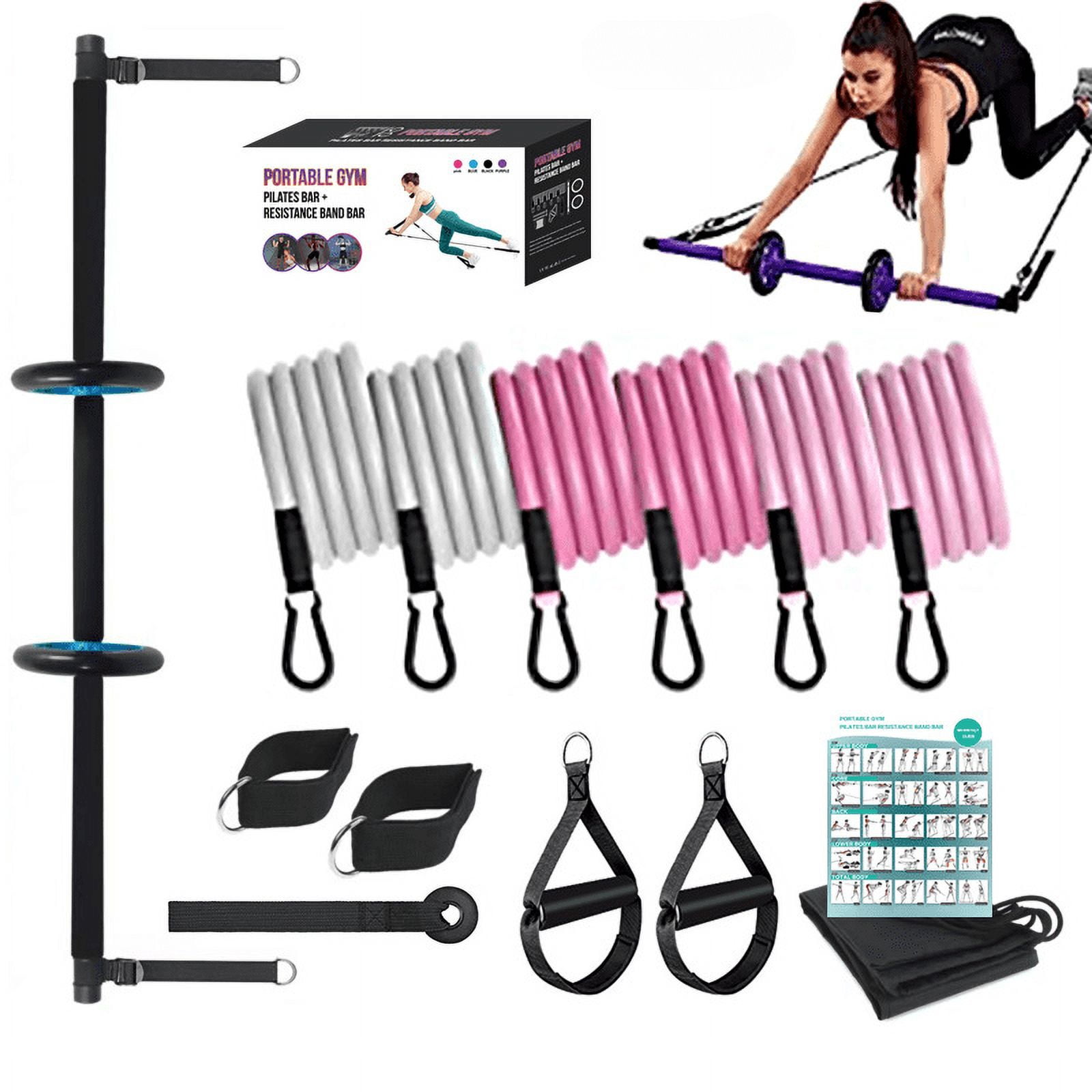 180 lb Pilates Kit with Resistance Band on Wheels, Multi-Function ...