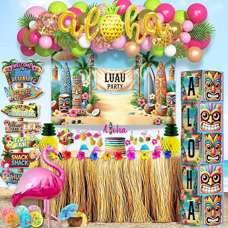 180 pc Luau Party Decorations Set – Hawaiian Birthday Party Decor with ...