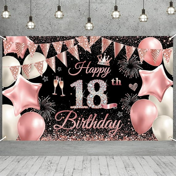 180 x 110cm Happy Birthday Banner, Black Rose, Polyester, Birthday ...