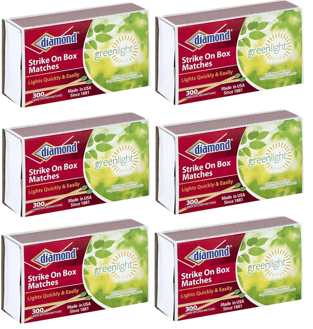 1800 Diamond Strike on Box Kitchen Matches - 6-Pack of 300 Count ...