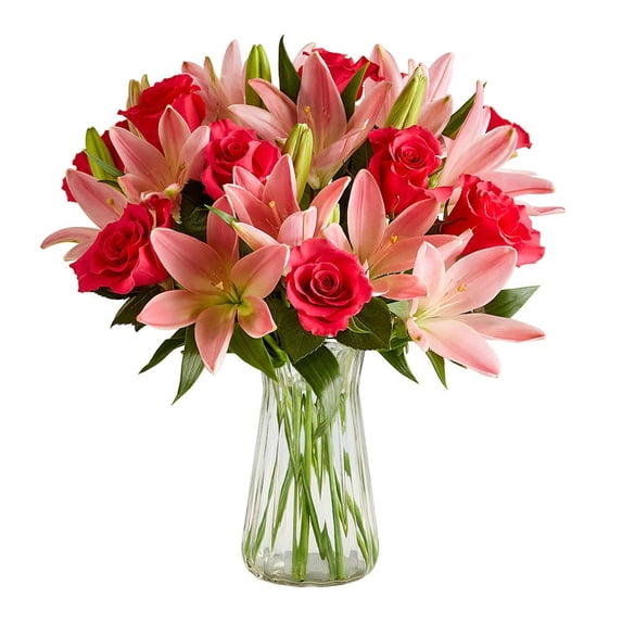 1800 Flowers - Magnificent Pink Rose & Lily Bouquet: Pink, & Multicolor ...
