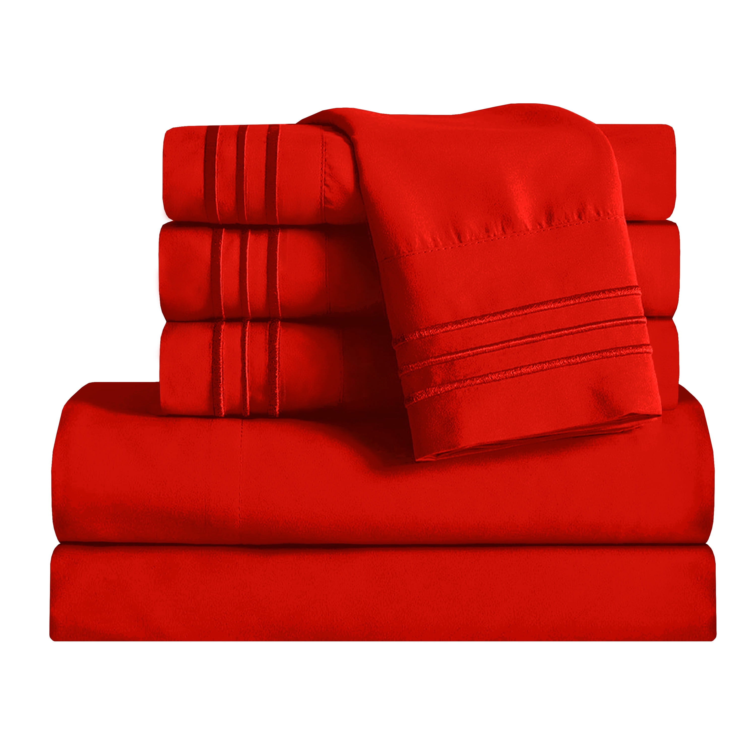 1800 Microfiber Bed Sheet Set 6 Piece Bed Sheets Deep Pocket -Full Red ...