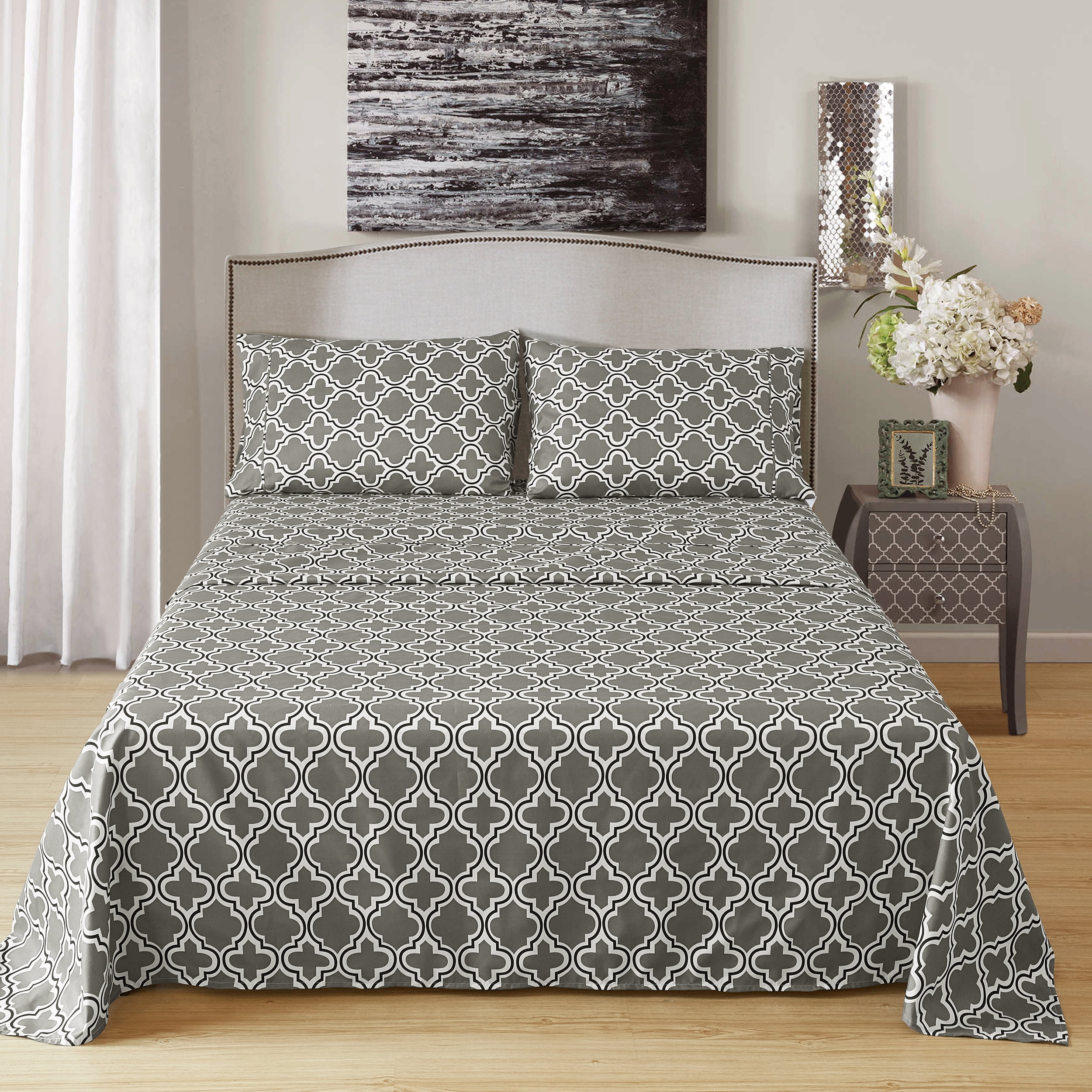1800 Thread Count Ultra-Soft Microfiber Trellis Deep Pocket Bedding ...