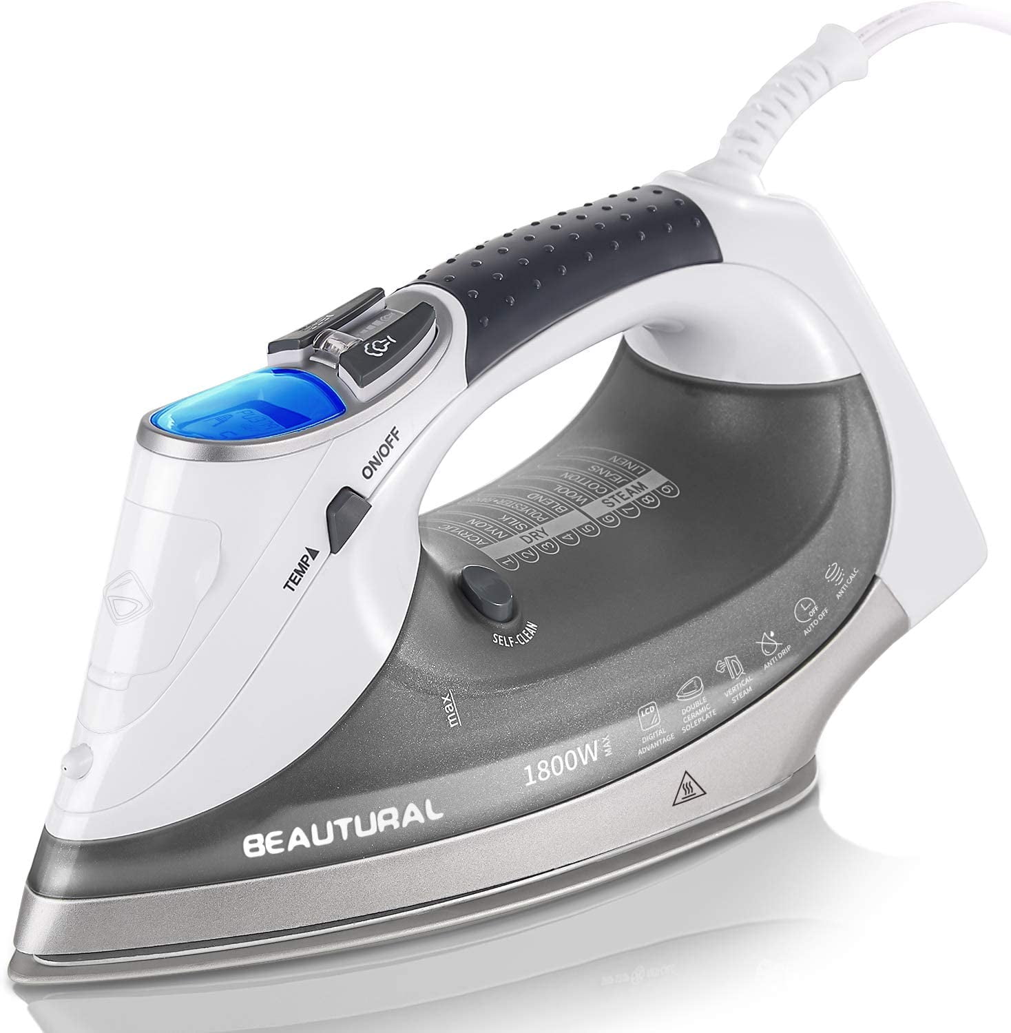 1800-Watt Steam Iron with Digital LCD Screen, Double-Layer and Ceramic ...