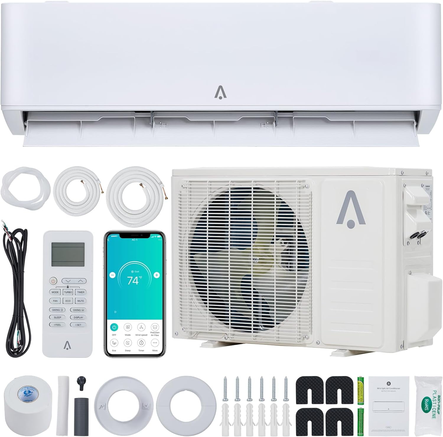 18000 BTU Mini Split Air Conditioner, 23 SEER2 Wi-Fi Mini Split AC ...