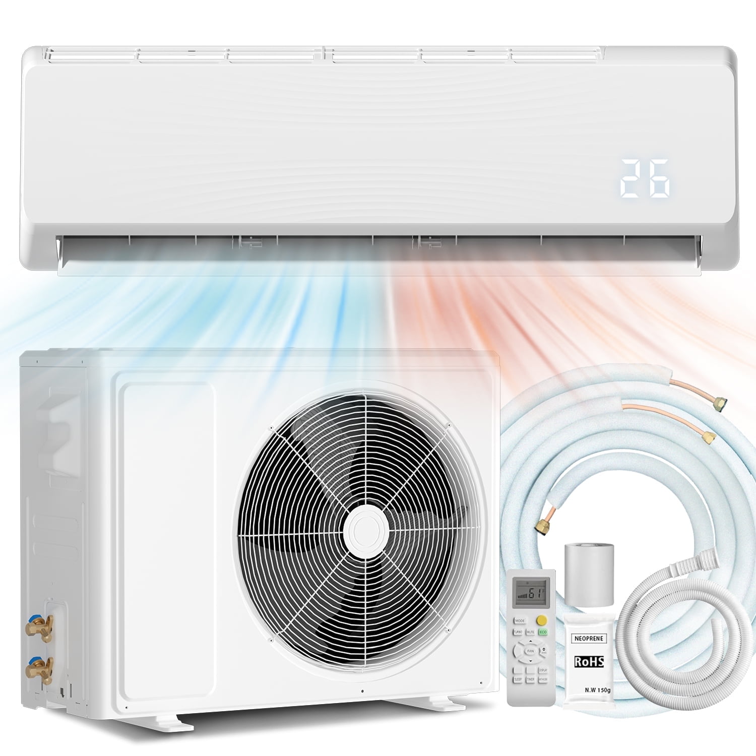 18000 BTU Mini Split Air Conditioner & Heat Pump System, 19 SEER2 230V ...