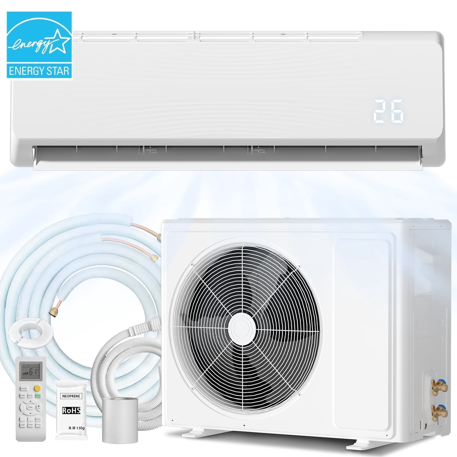 18000 BTU Mini Split Air Conditioner & Heat Pump System, 19 SEER2 230V ...
