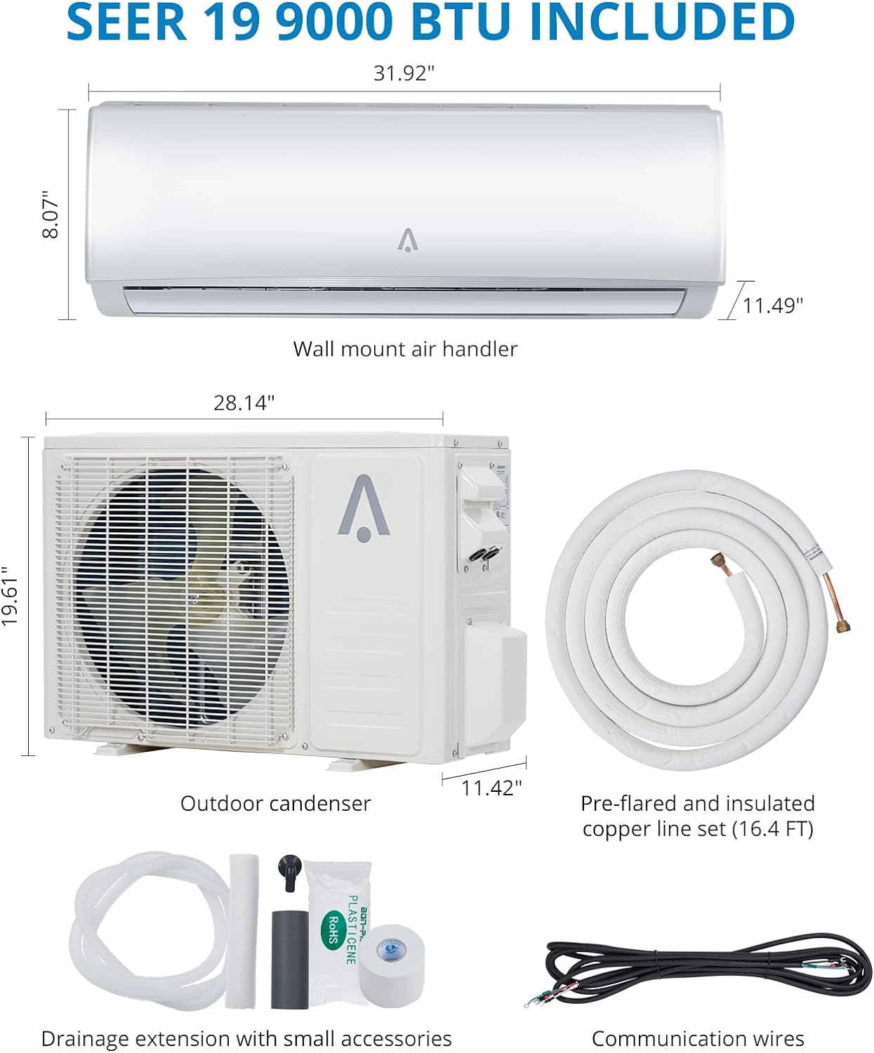 18000 BTU Smart Mini Split AC/Heating System 19 SEER Split Inverter Air ...