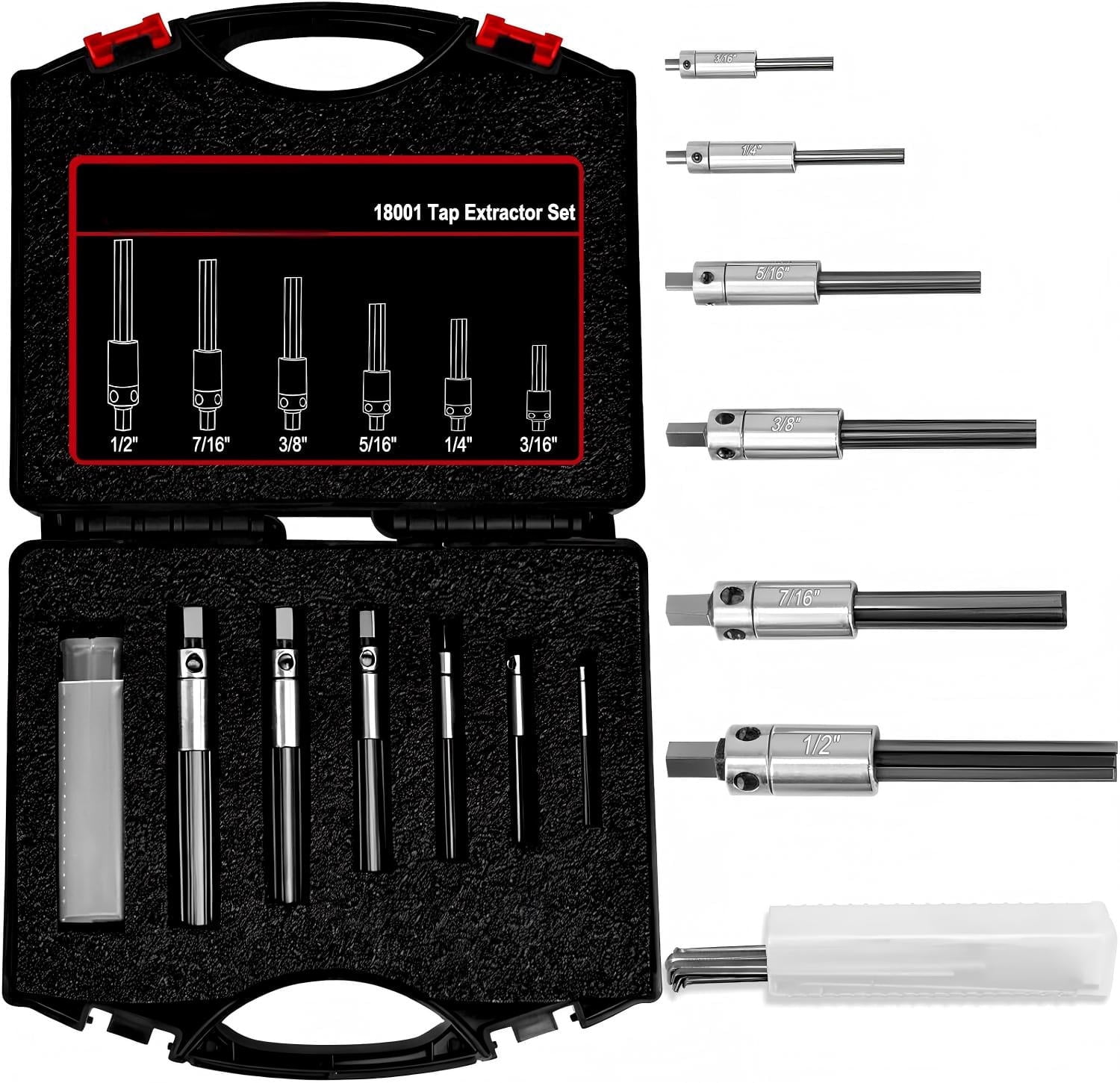 18001 Broken Tap Extractor Set | 3/16–1/2 Inch with 24 Spare Fingers ...