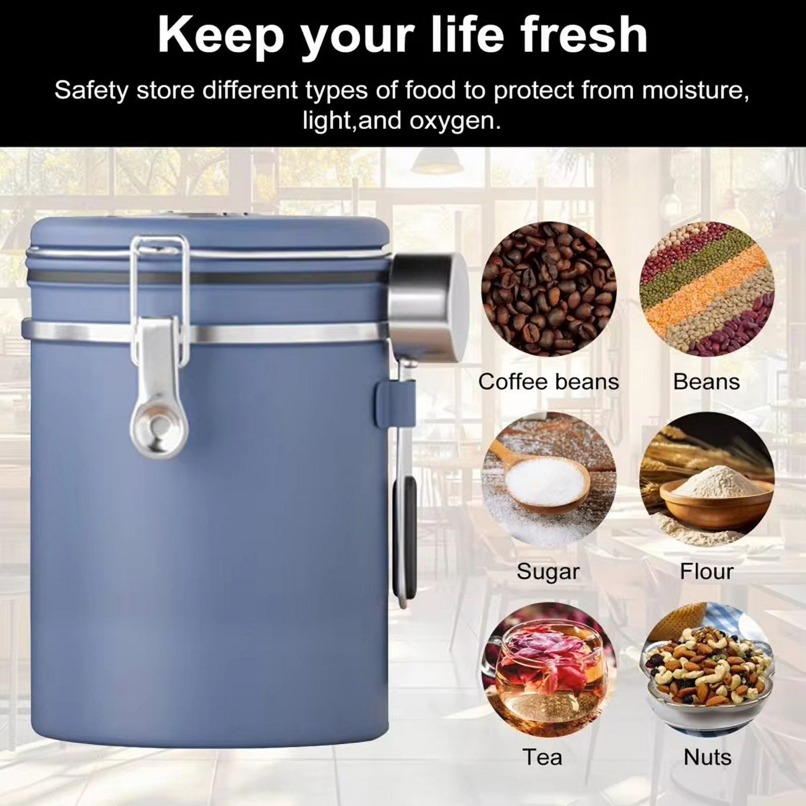 1800ML Stainless Steel Coffee Canister Airtight Container with Date ...