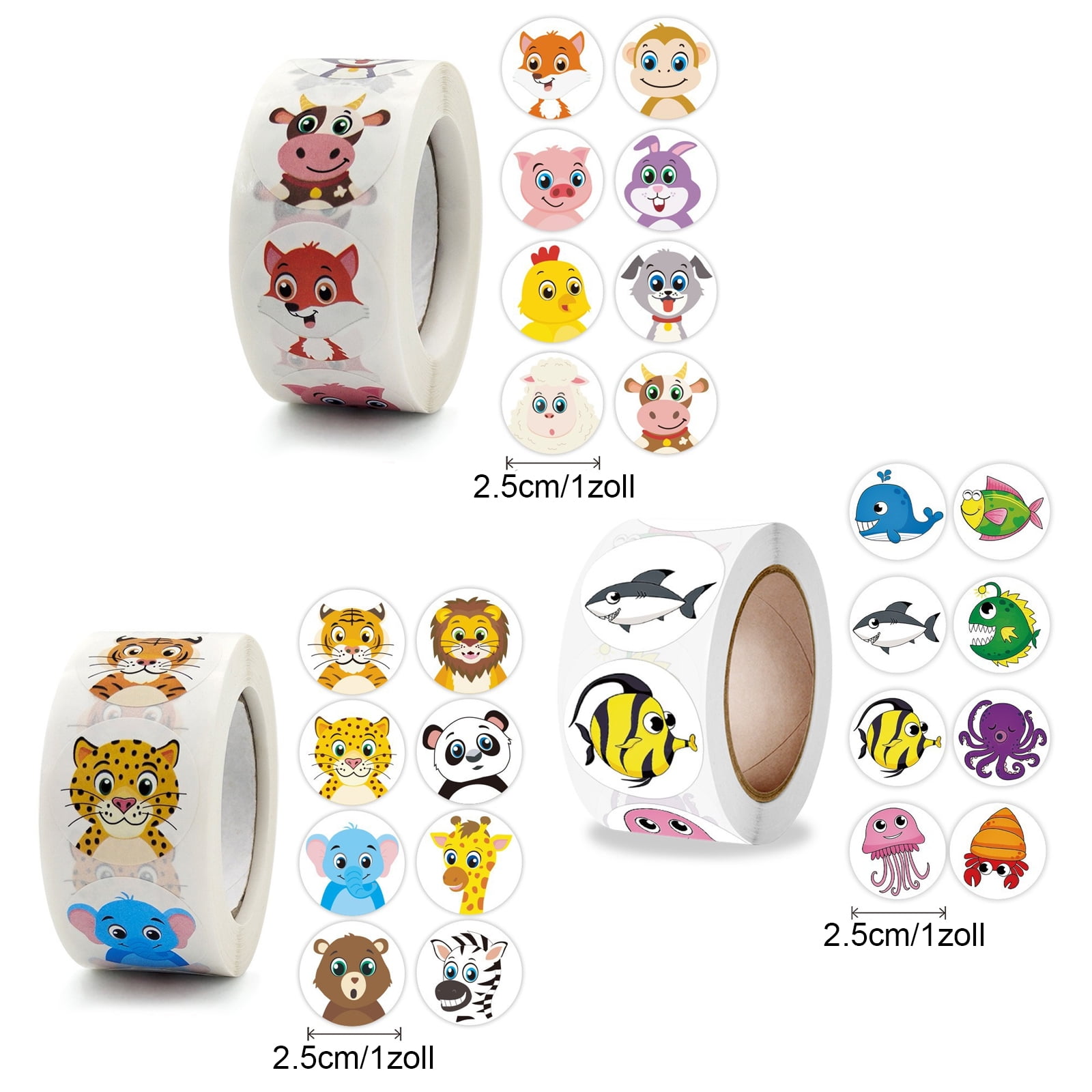 1800Pcs Round Animal Stickers, 36 Designs Wild/Farm/Marine Animal ...