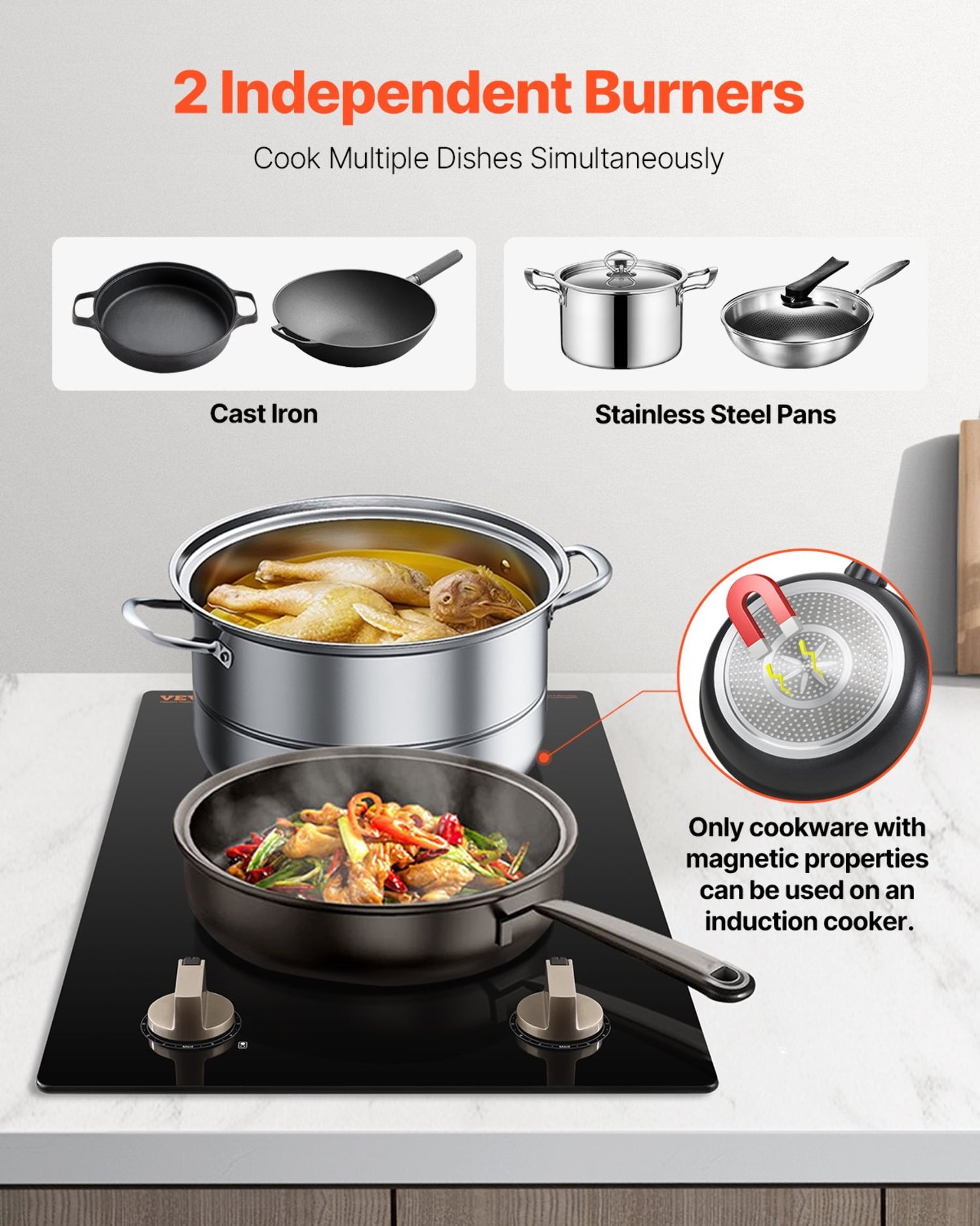 1800W 2 Burner Induction Cooktop Electric Countertop Burner Knob ...