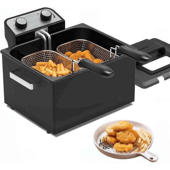 1800W 5 Liter Electric Deep Fryer with 3 Baskets Adjustable Temperature ...
