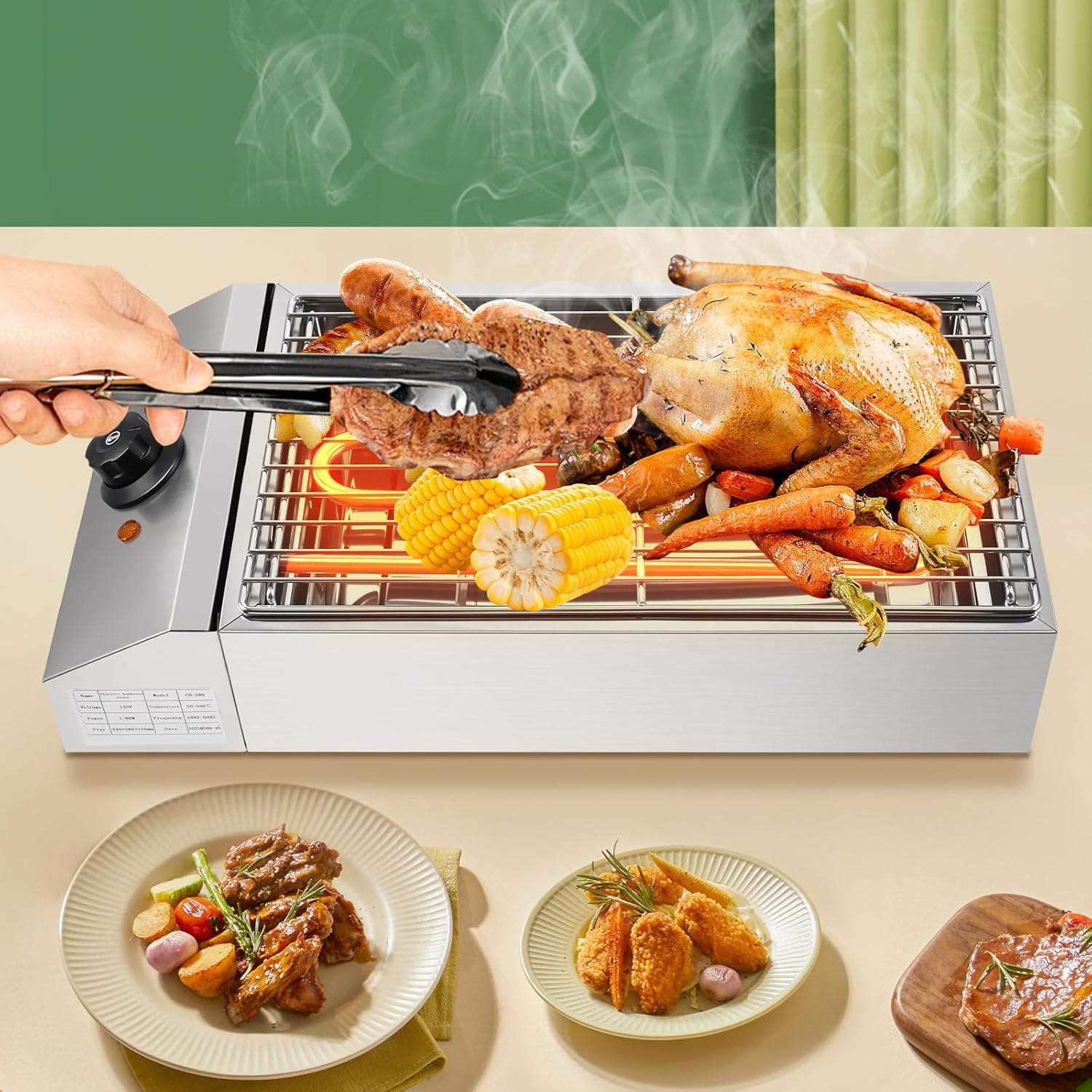 1800W Commercial Electric Grill, Electric Smokeless Barbecue Oven Grill ...