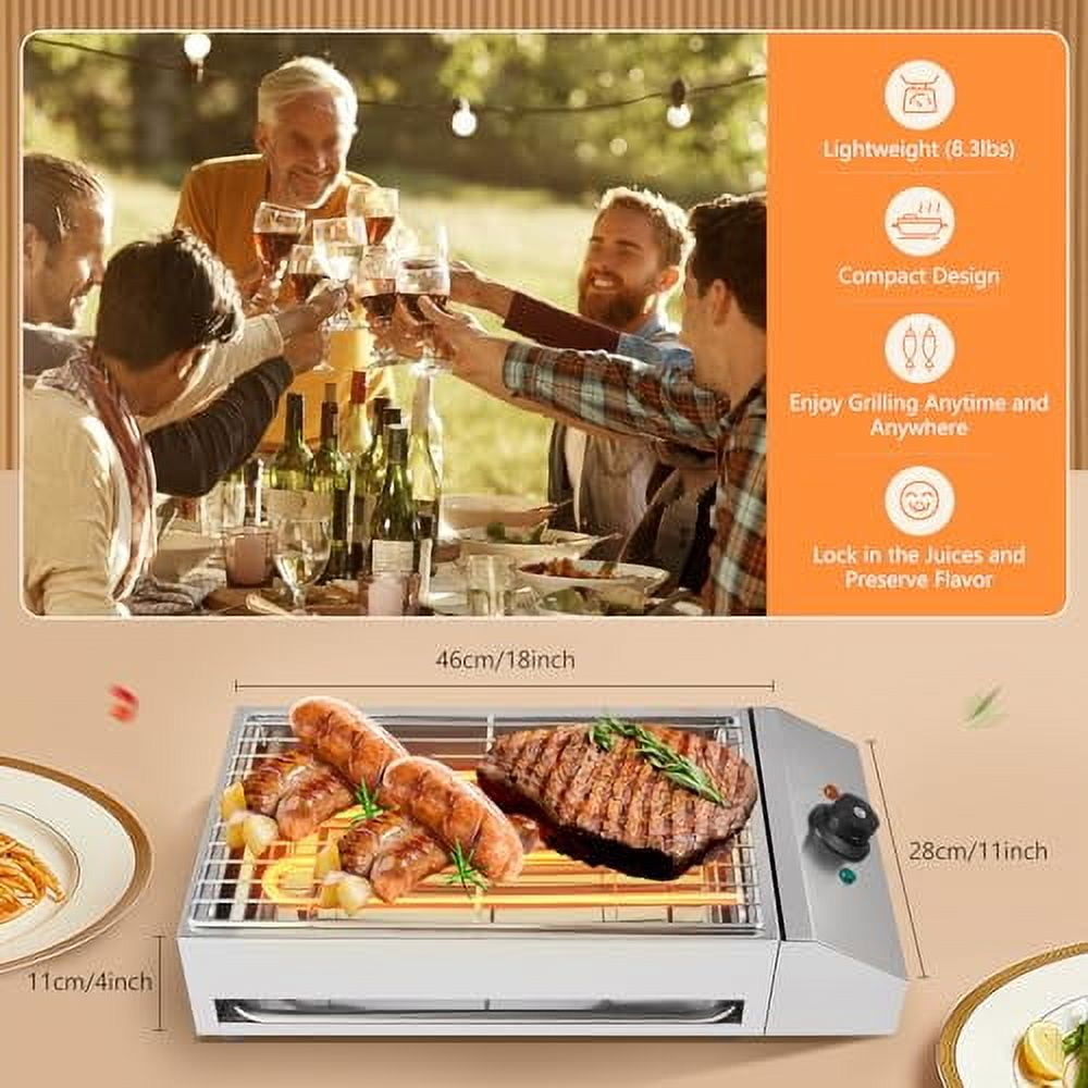 1800W Commercial Electric Grill, Electric Smokeless Barbecue Oven Grill ...