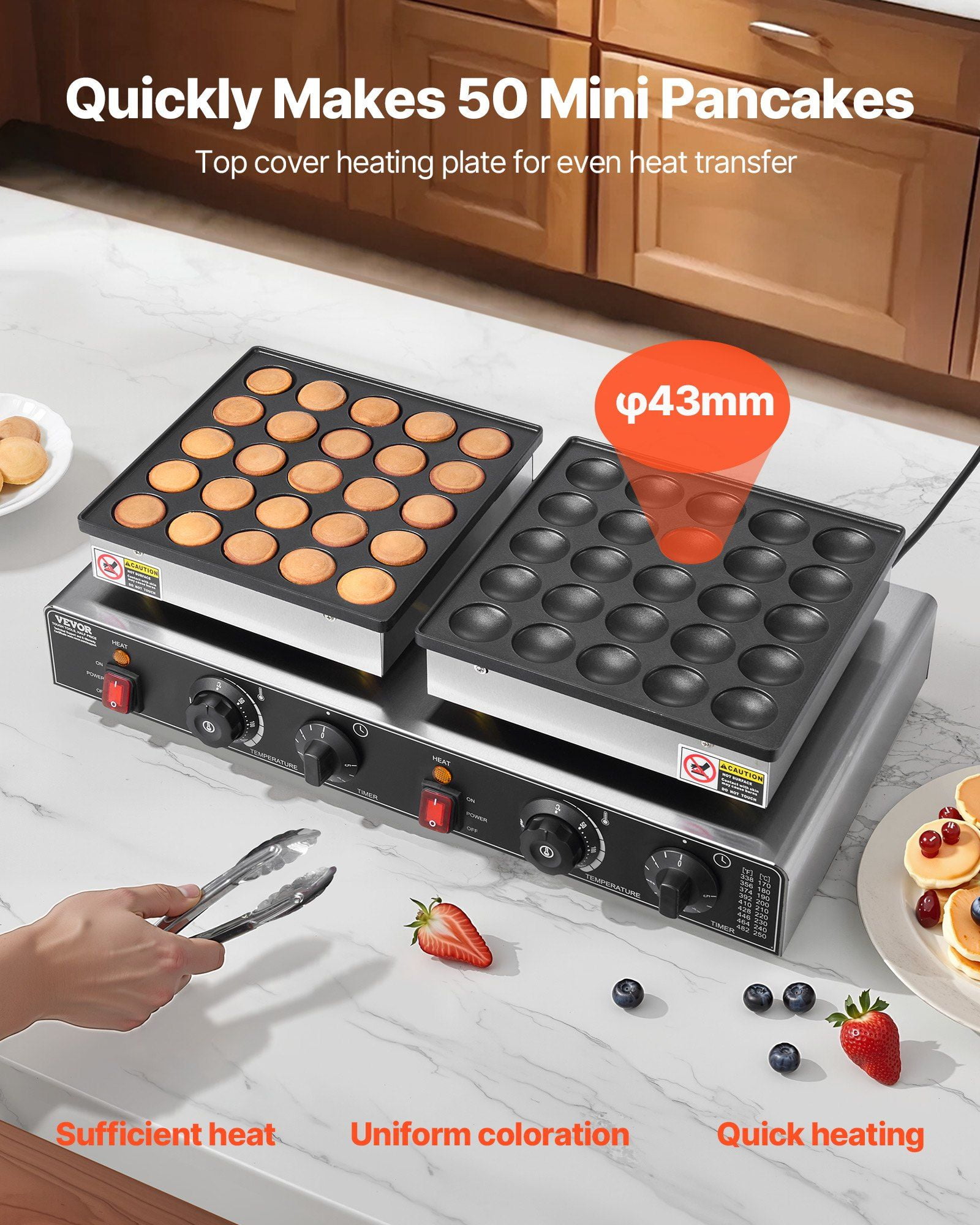 1800W Commercial Electric Poffertjes Pan, Dual Temperature & Time ...