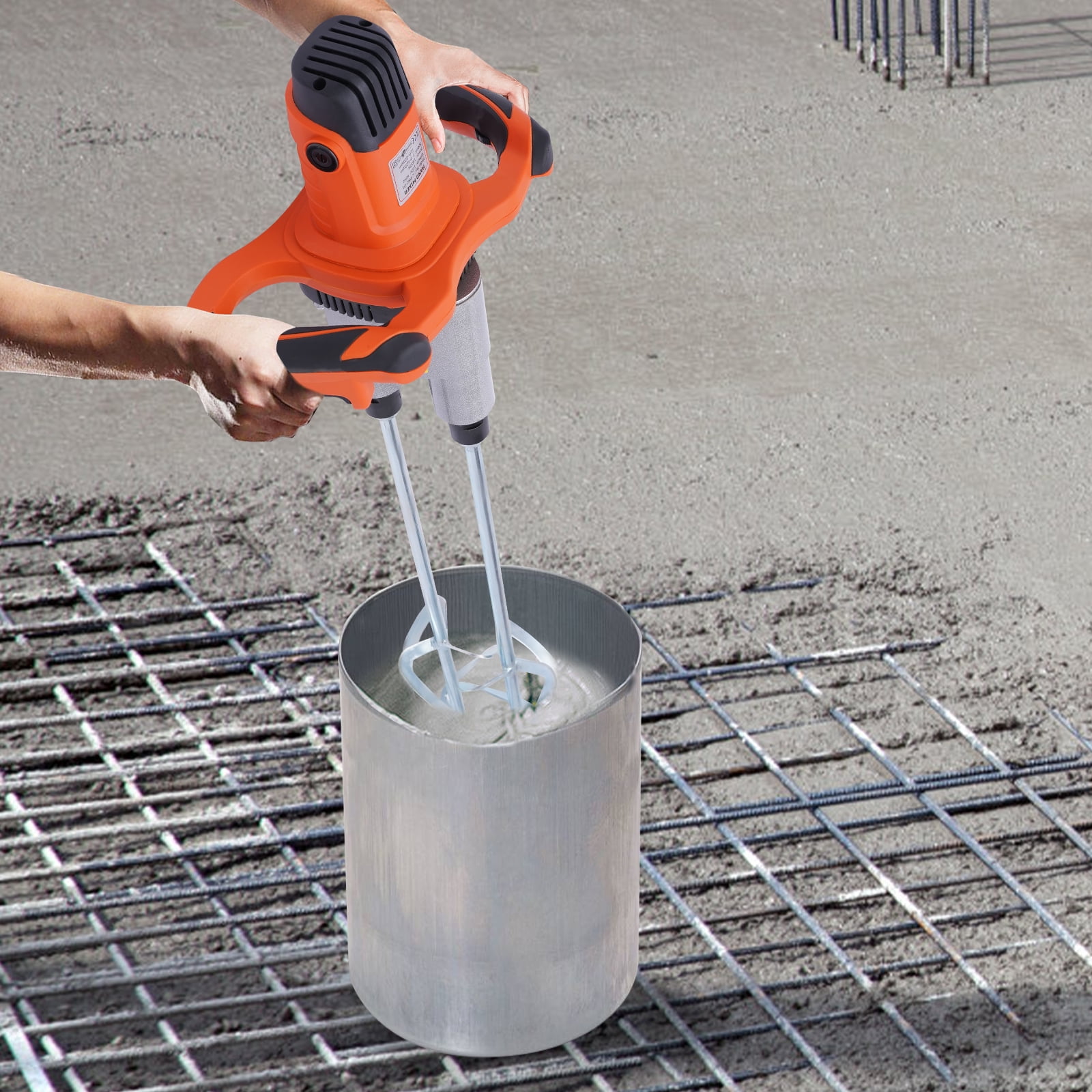 1800W Electric Concrete Mixer with Dual Spiral Rods, Adjustable Speed 0 ...