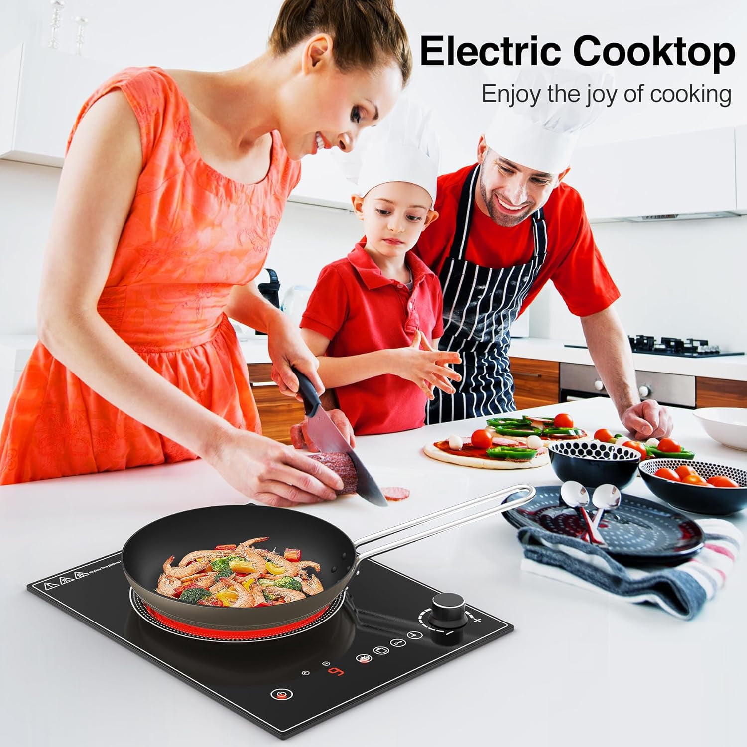 1800W Electric Cooktop with LED Touch & Knob Control, 9 Power Levels ...