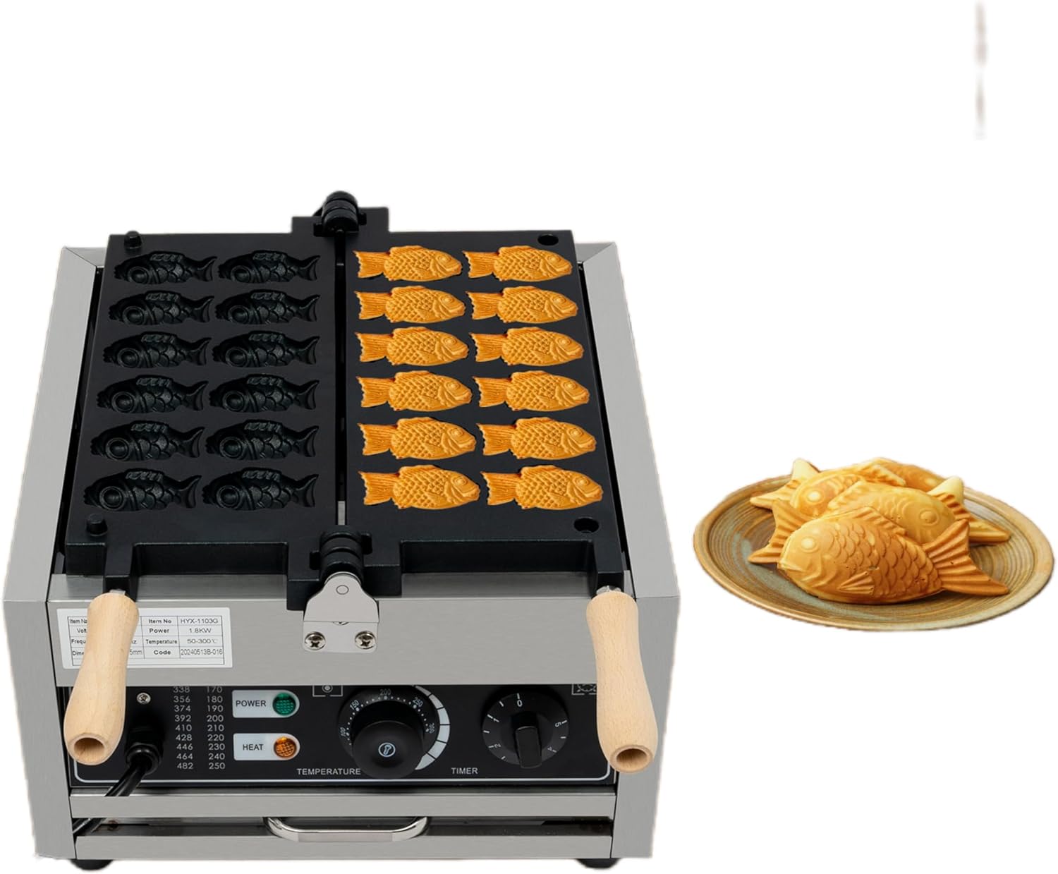 1800W Electric Taiyaki Fish Waffle Maker, 12 Pcs Mini Fish-Shaped ...