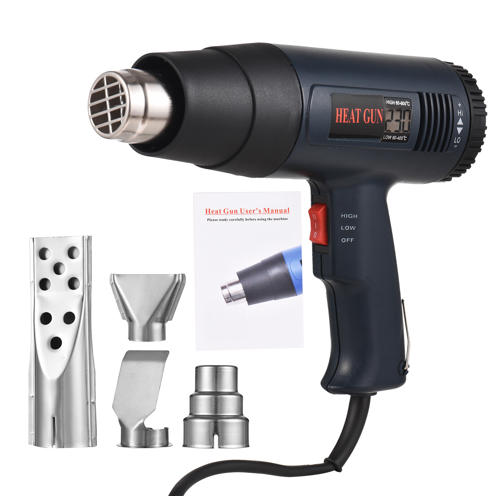 1800W Heat Gun Kit Industrial Hot Air Gun Fast Heating LCD Digital ...