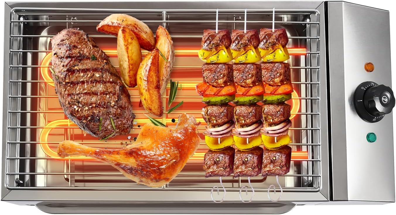 1800W Table Indoor Electric Grill, Stainless Steel Electric Barbecue ...