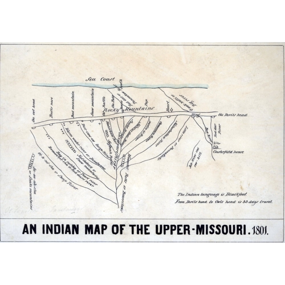 1801 Indian Map Of The Upper-Missouri. History (24 x 18) - Walmart.com