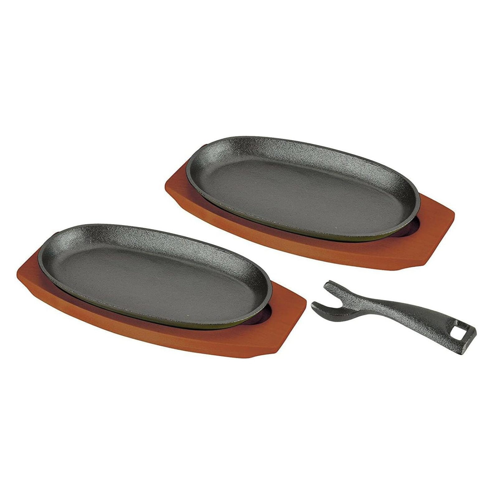 1809, Sizzling Steak Plate with Wooden Base Cast Iron Griddle Fajita ...