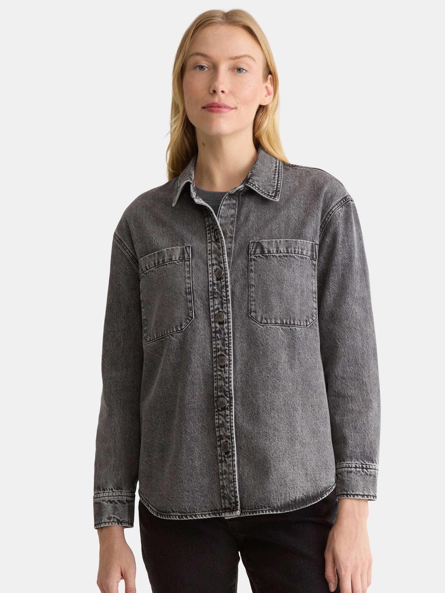 Time and Tru Women's Denim Overshirt with Long Sleeves, Sizes XS-XXXL ...