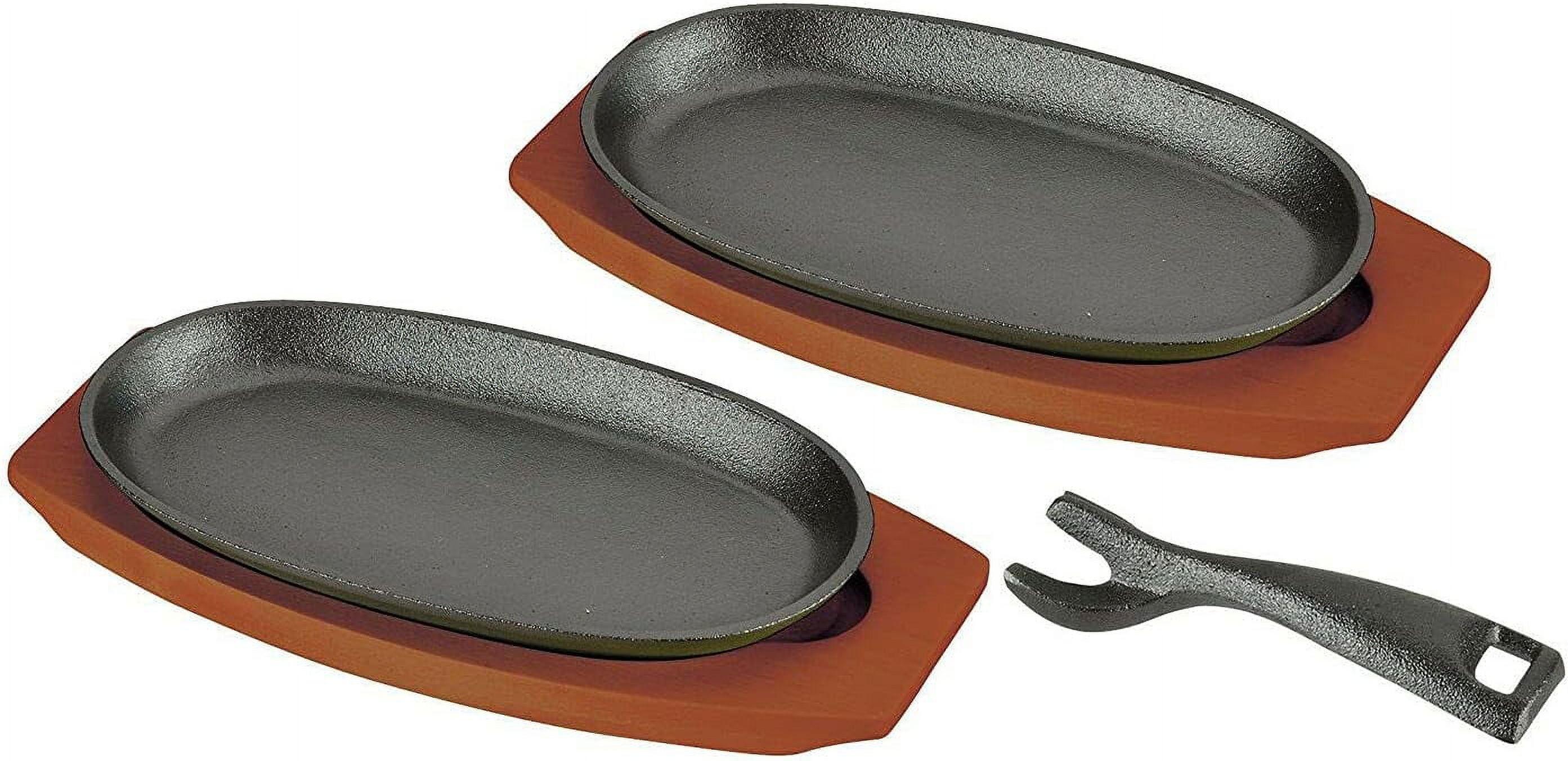 1809, sizzling steak plate set with wooden base cast iron fajita ...