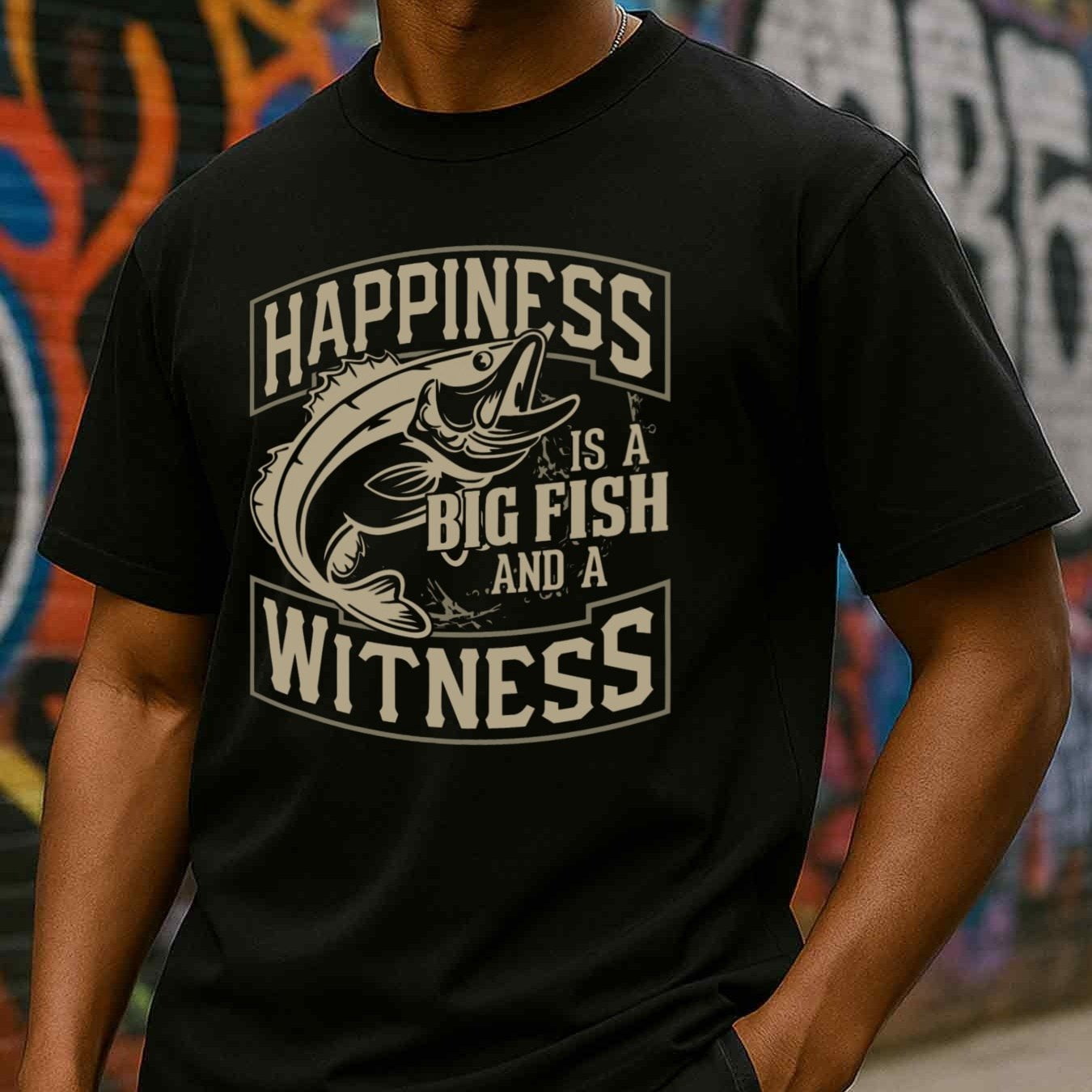 180G T-Shirt Funny Graphic Casual - Big Fish Happiness fishing t shirts ...