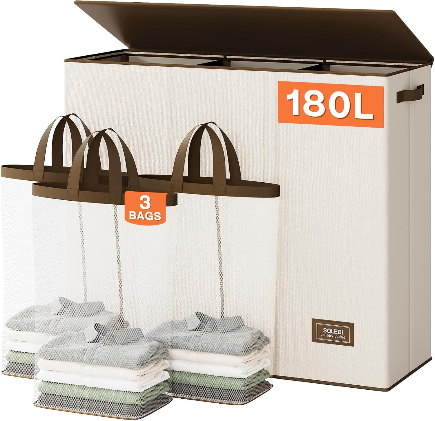 180L Laundry Hamper 3 Section, Extra Large Laundry Hamper with Lid ...