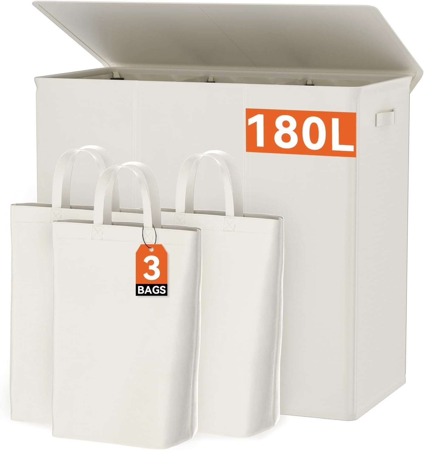 180L Laundry Hamper with Lid 3 Section,Large Laundry Basket with ...