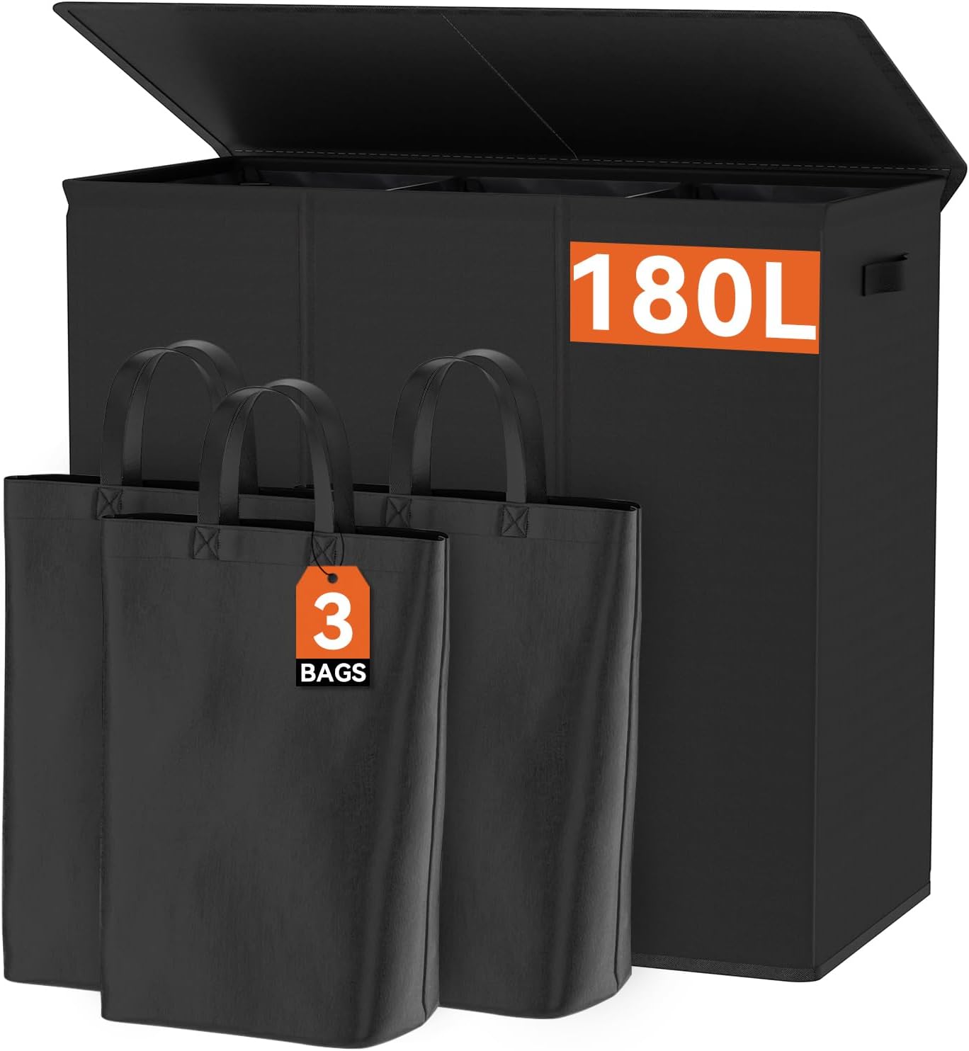 180L Laundry Hamper with Lid 3 Section,Large Laundry Basket with ...