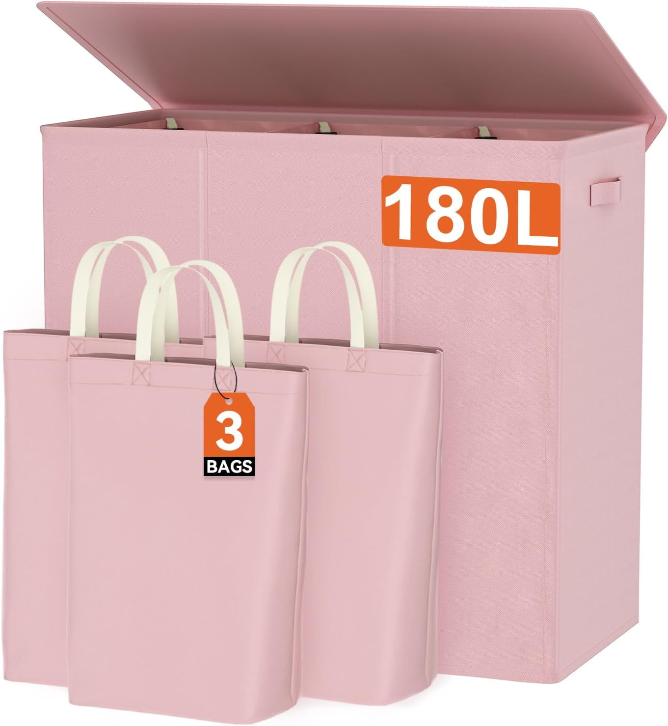 180L Laundry Hamper with Lid 3 Section,Large Laundry Basket with ...