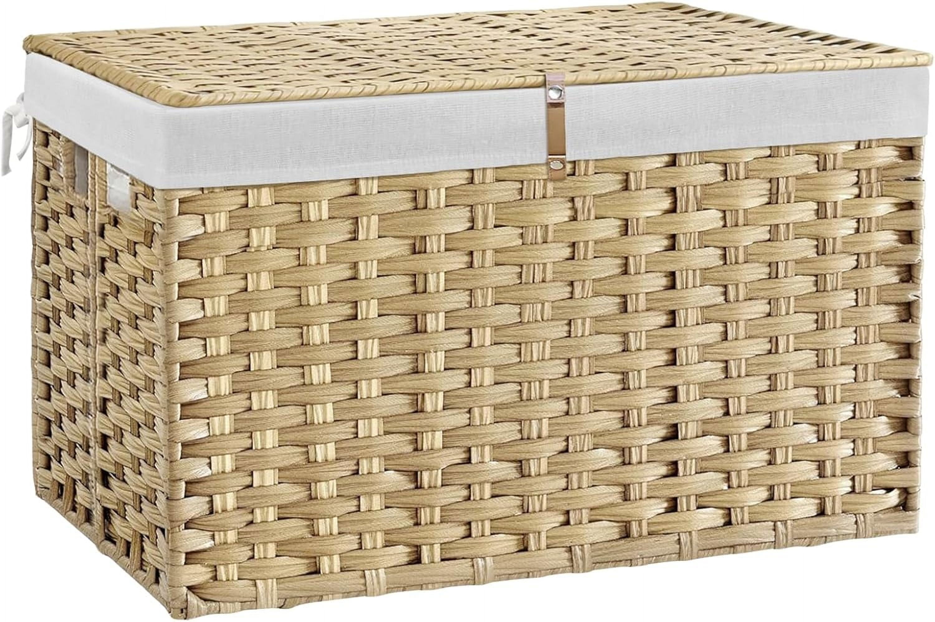 180L Wicker Storage Basket with Lid, Handwoven Rattan Large Shelf ...